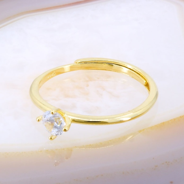 Inel Reglabil Solitaire din Argint 925 cu Cristal si Placat cu Aur c2855