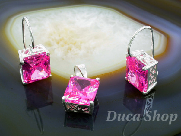 Set din Argint 925, cu pietre Zirconia culoare Roz, cod 687