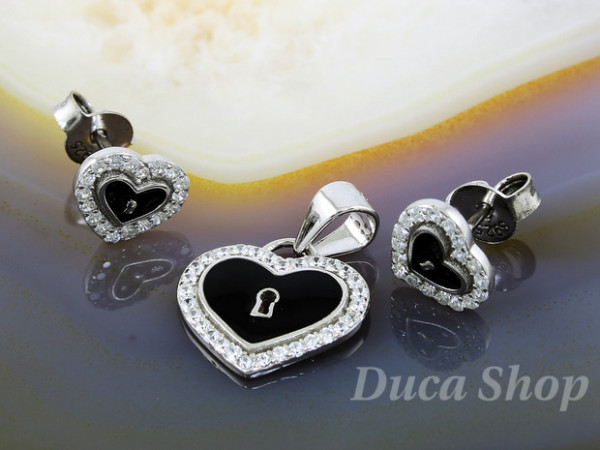 Set din Argint 925, Model Inima, cu Cristale Zirconia, cod 756