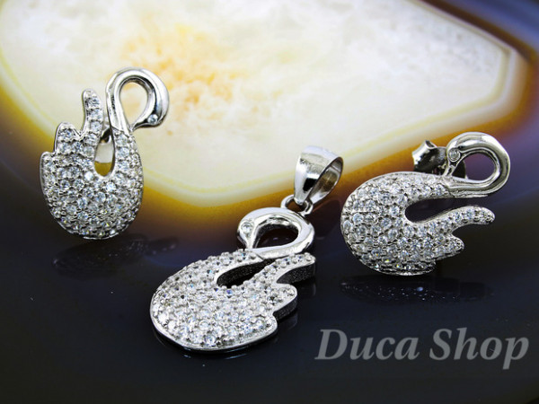 Set din Argint 925, Model Lebada, cu Cristale Zirconia, cod 736