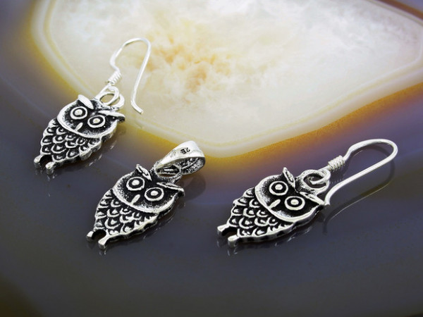 Set din Argint Patinat 925, model Bufnita, cod 455