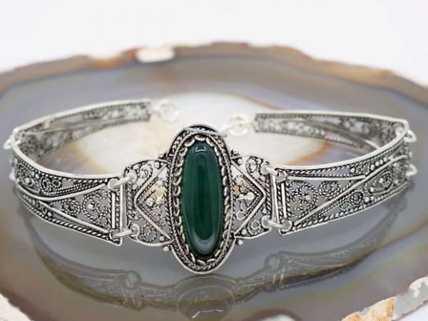 Bratara de Argint model Filigran cu Agata Verde agb1402