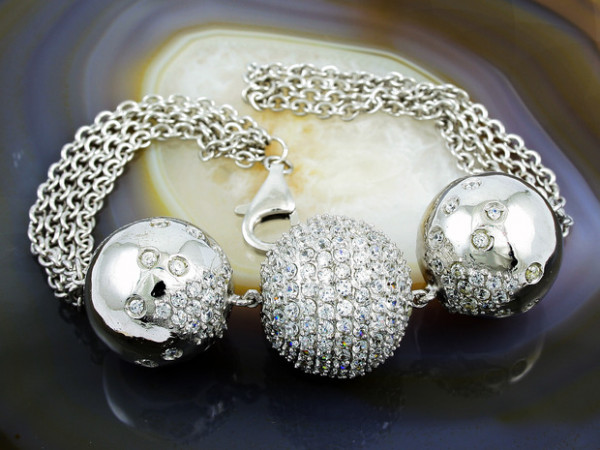 Bratara din Argint 925, cu Model Bile Zirconia, Mari, cod 541