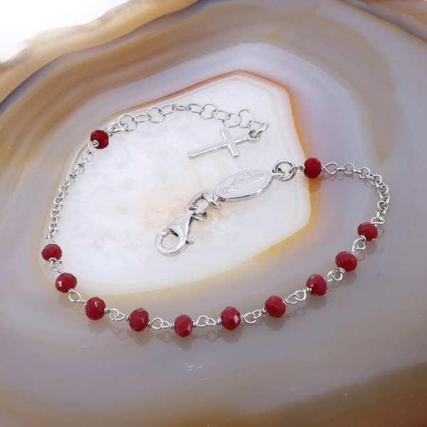 Bratara din Argint 925 model Cruce cu Iconita si Agate Rosii c2840