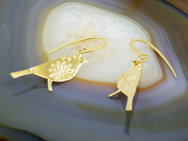 Cercei Placati cu Aur 18k, cu model Pasare, cod 1756
