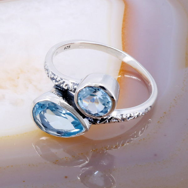 Inel Elegant din Argint 925 cu Cristale Albastre c2716