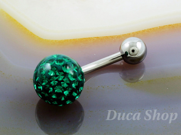 Piercing pentru Buric, model din Argint, Zirconiu Verde, cod 391