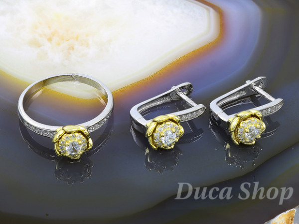 Set din Argint 925 cu Inel, partial Placat cu Aur, rodiat, 958