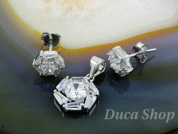 Set din Argint 925, Model Floral cu Cristale Zirconia, cod 838