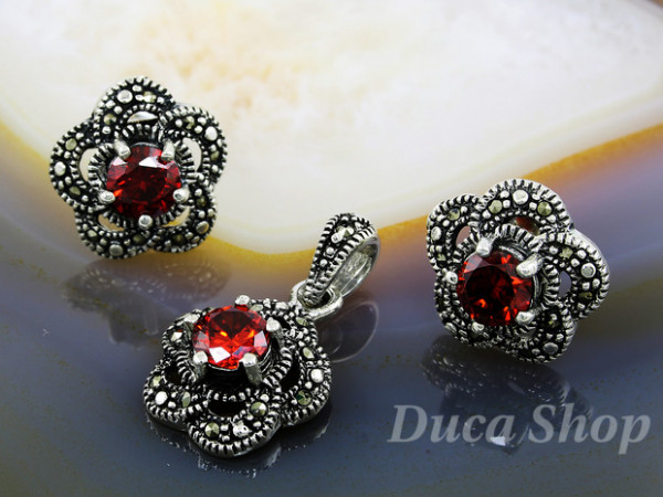 Set din Argint 925, Model Floral, cu Marcasite, cod 747