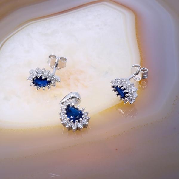 Set din Argint model Lacrima cu Cristale Albastre c1632