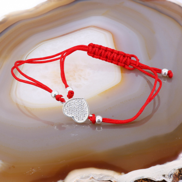 Bratara Snur Rosu cu Pandantiv din Argint Inima cu Cristale Zircon c2618