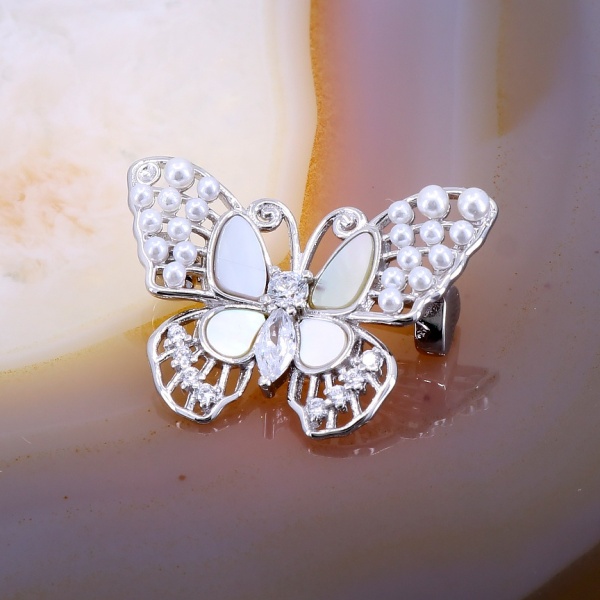 Brosa Biju din Argint model Fluture presarata Perlute si Sidef c453