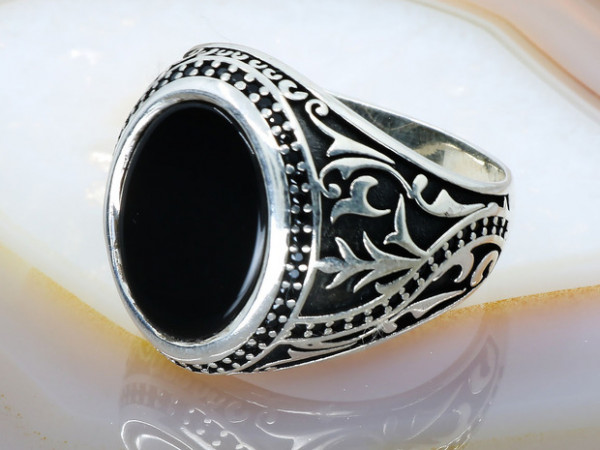 Inel tip Ghiul din Argint 925 model Vintage cu Piatra Onix i1911