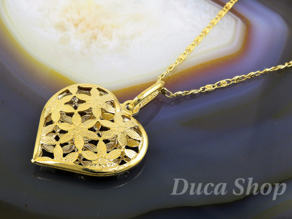 lant Placat cu Aur 18k, model Inima cu accente Florale, cod 637