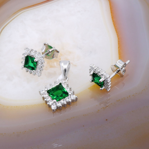 Set Bijuterie din Argint 925 cu Cristale Verzi c1509