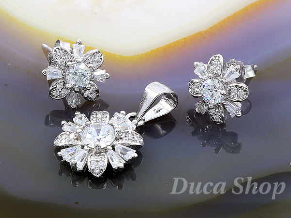 Set din Argint 925, Model Floral cu Cristale Zirconia, cod 911