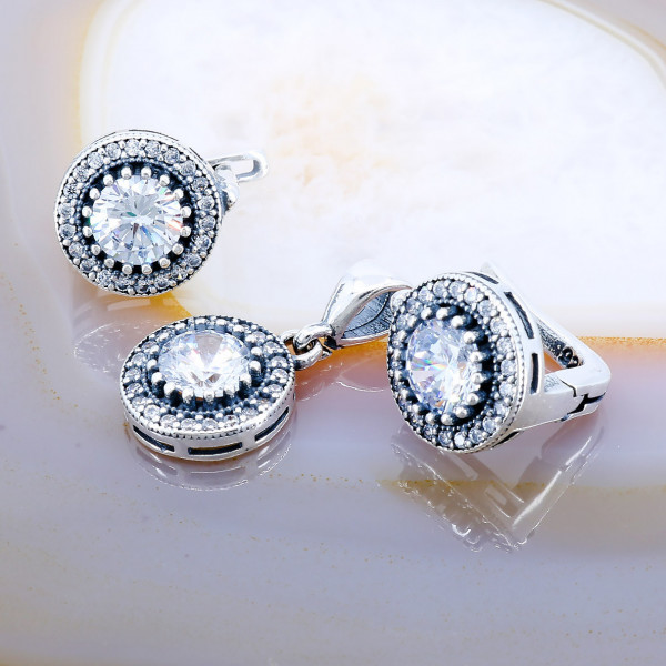Set din Argint 925 model Rotund cu Cristale Zirconia Albe Clare 1409