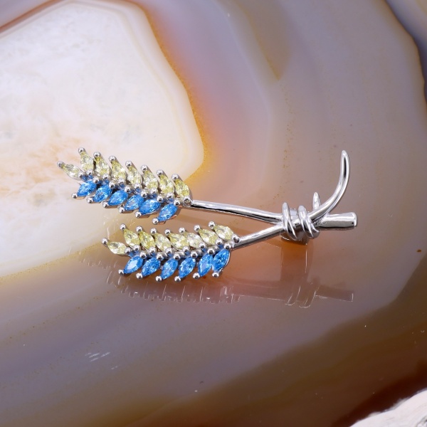 Brosa din Argint model Floare Spic de Grau cu Cristale Colorate c462