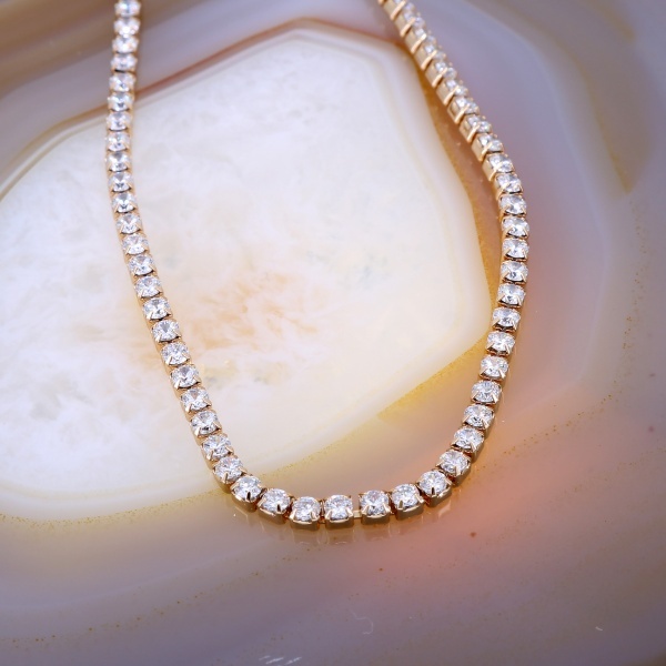 Colier Tennis Placat cu Aur cu Cristale Zirconia Albe Transparente c1268