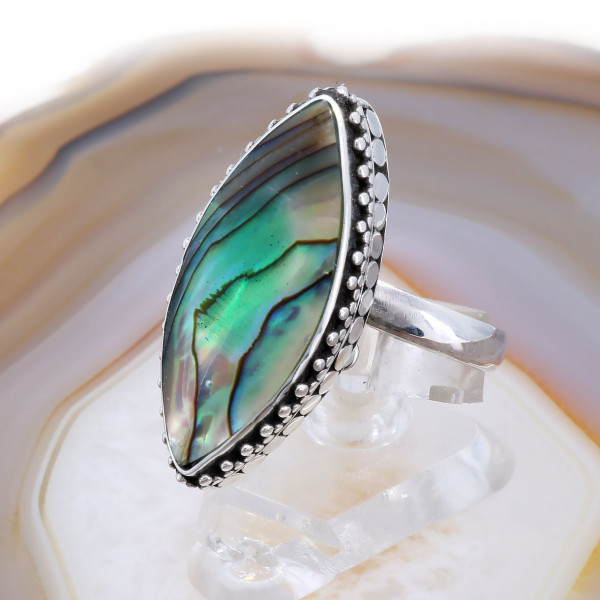 Inel din Argint 925 model Vintage Elegant cu piatra Patrata Abalone Verde c2619