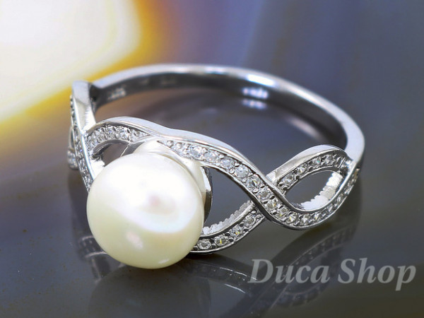 Inel din Argint, Model Perla si Cristale Zirconia, cod 1433