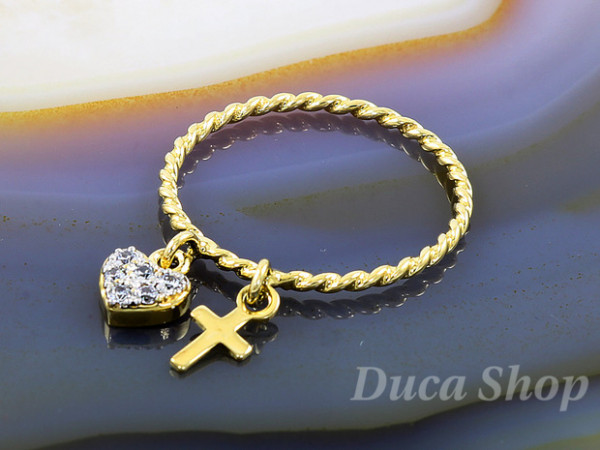 Inel Placat cu Aur 18K, model Inima, Cristal Zirconia, cod 1125