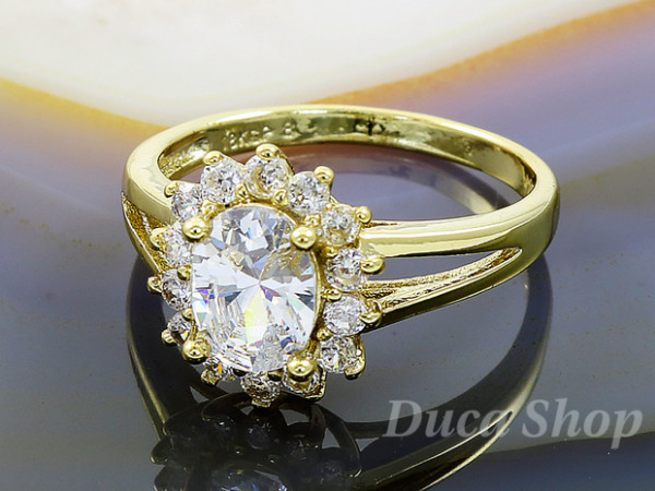 Inel Placat cu Aur 18K, model Oval, Cristal Zirconia, cod 1146