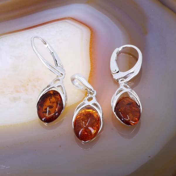 Set Bijuterie din Argint cu Piatra Chihlimbar Galben c1621