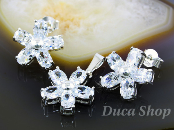 Set din Argint 925, Model Floral cu Cristale Zirconia, cod 760