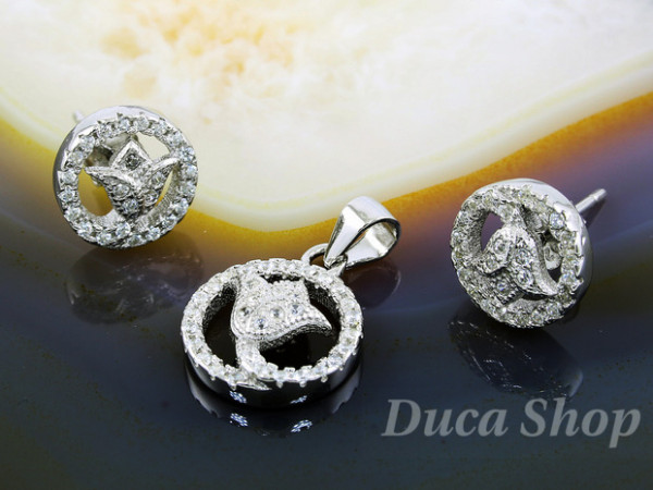 Set din Argint 925, Model Floral, Lalea, cu Cristale, cod 708