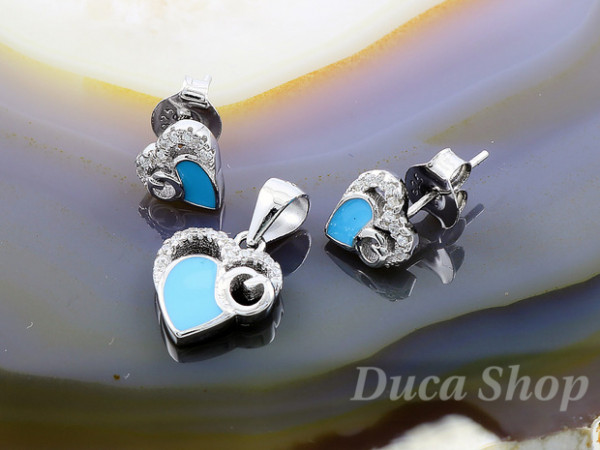 Set din Argint 925, Model Inima cu Cristale Zirconia, cod 933