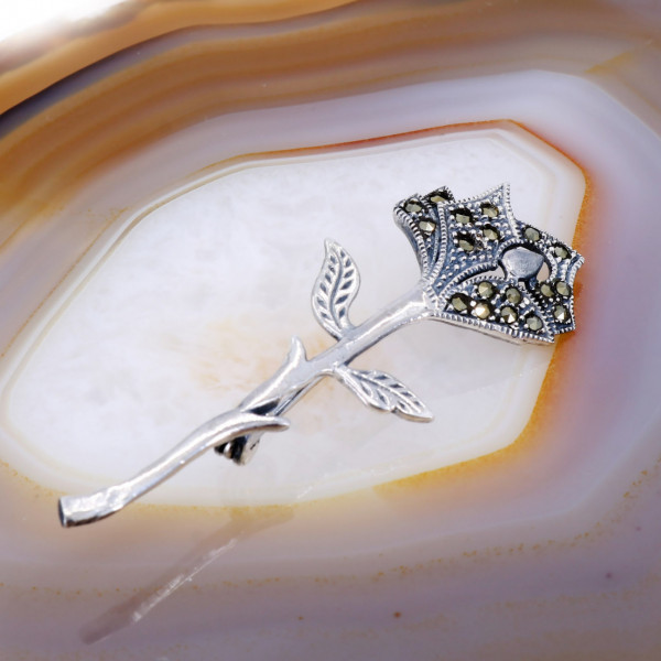 Brosa Trandafir din Argint 925 cu Pietre Marcasite c344