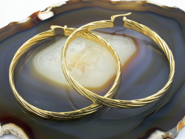 Cercei Placati cu Aur 18k, model Mare, Rotund si Plat ,cod 1655