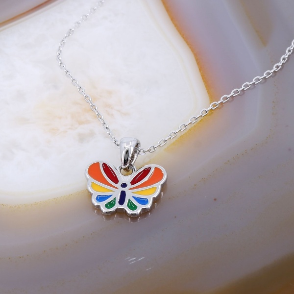 Colier din Argint model Fluture pictat cu email colorat c1503