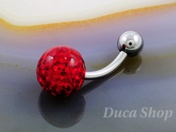 Piercing pentru Buric, model de Argint, Zirconiu Rosu, cod 394