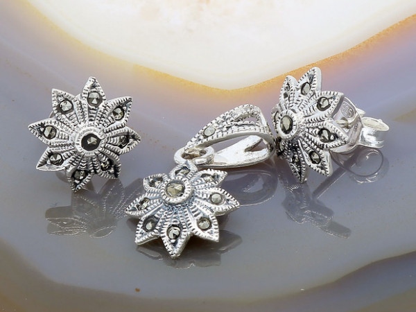 Set argint 925 model Floral cu Marcasite ags1127