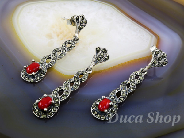 Set din Argint 925, Model Coral cu Marcasite, cod 842