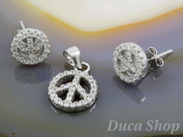 Set din Argint 925, Model Peace, cu piatra Zirconia ,cod 600