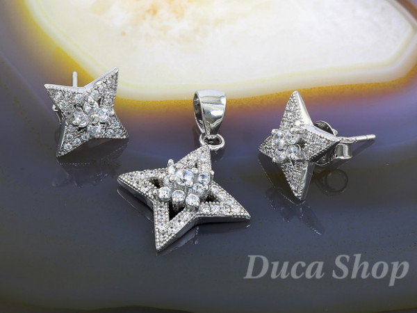 Set din Argint 925, Model Stea cu Cristale Zirconia, cod 800