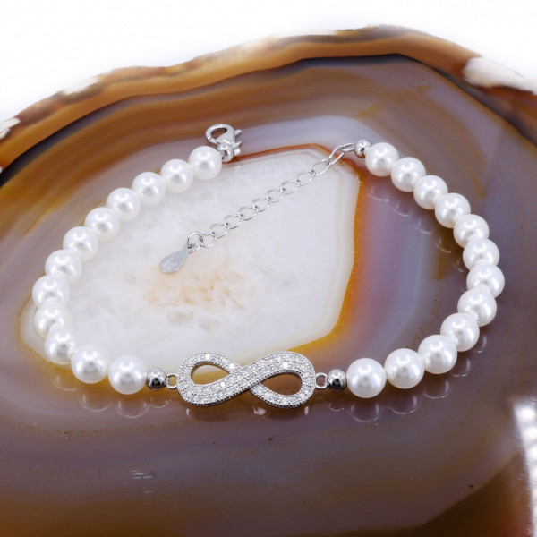 Bratara din argint 925 cu Perle Albe si Pandantiv Infinit Zirconia c2583