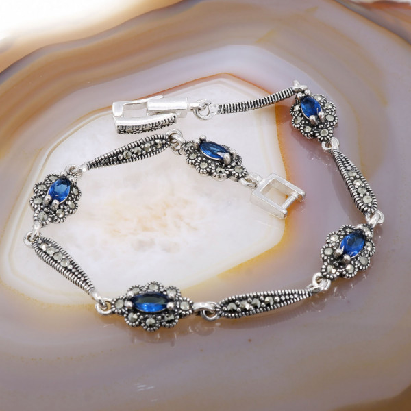 Bratara Vintage din Argint 925 cu Cristale Albastre Marcasite c2468