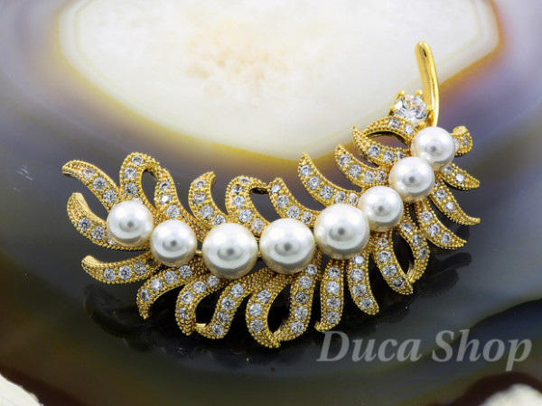 Brosa Placata cu aur 18k, Model Frunza, cod 192