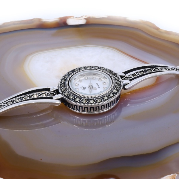 Ceas Elegant Bijuterie Din Argint cu Pietre Marcasite c42