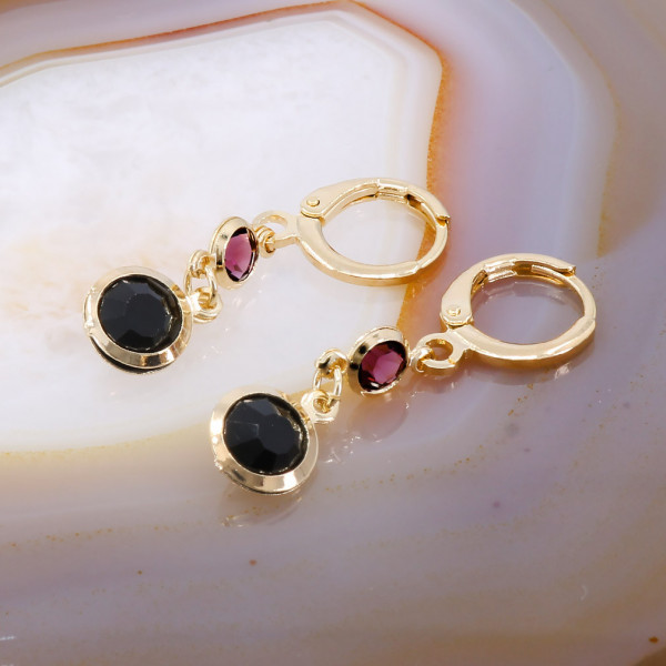 Cercei cu Cristal Negru si Mov Placati cu Aur 18K c3538