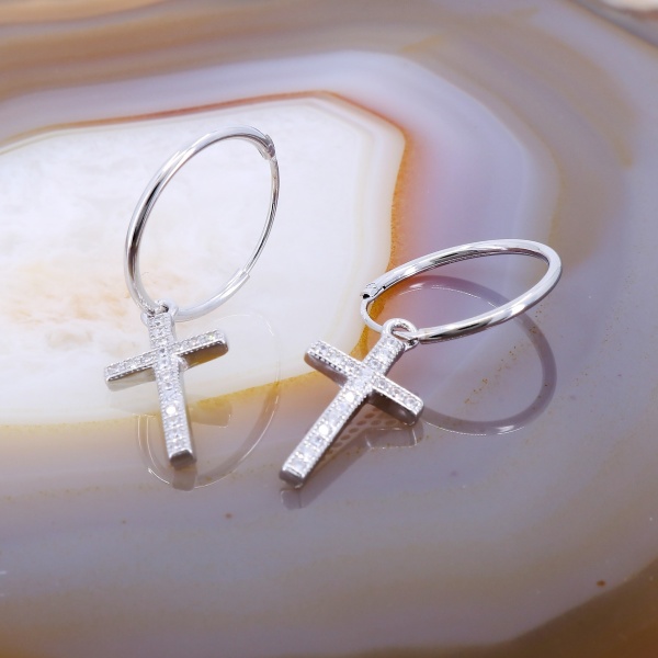 Cercei cu Pandantiv Cruce din Argint cu Cristale Zirconia c3702