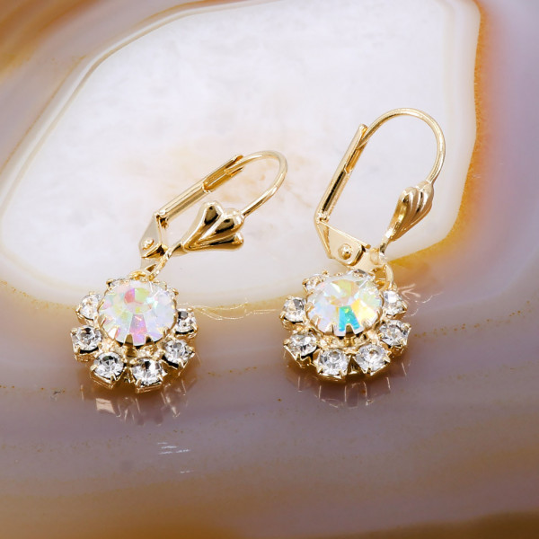 Cercei Floare Placati cu Aur cu Cristal Reflexii Multicolore c3510