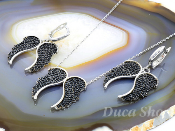 Set Bijuterie din Argint 925, Aripi de Inger cu Cristale, s992