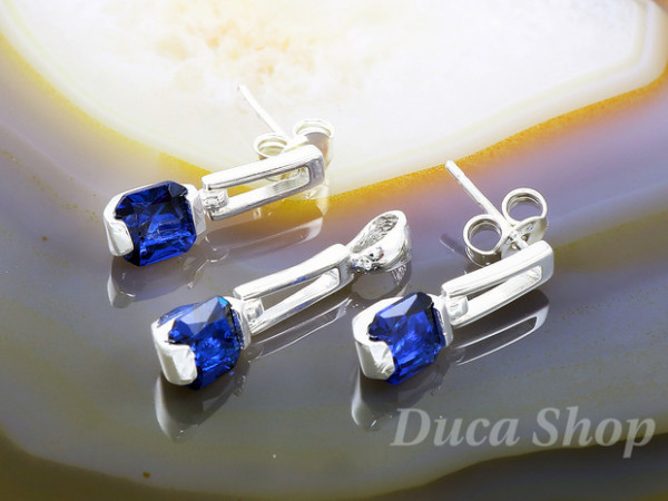 Set de Argint 925 model Fantezie cu Piatra Albastra, s1004