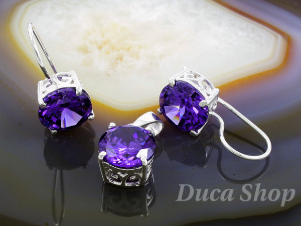 Set din Argint 925, cu pietre Zirconia Mov, cod 672